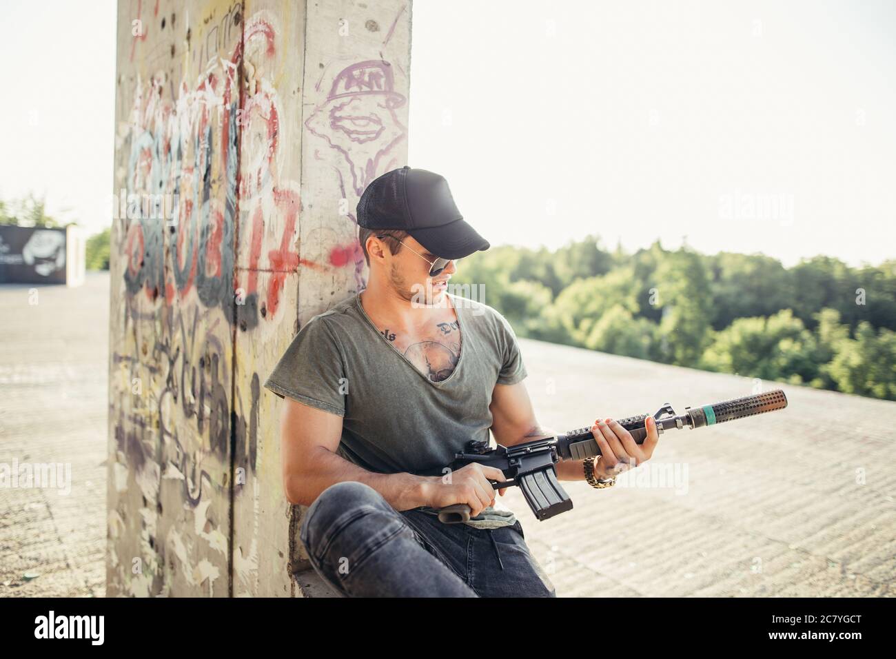 Portrait of Pensive American Soldier Resting from Military Operation ...
