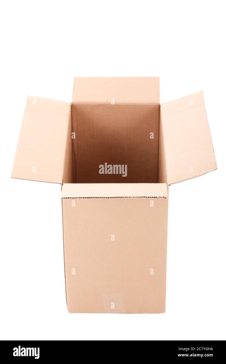 open brown corrugated cardboard box over white background Stock Photo ...