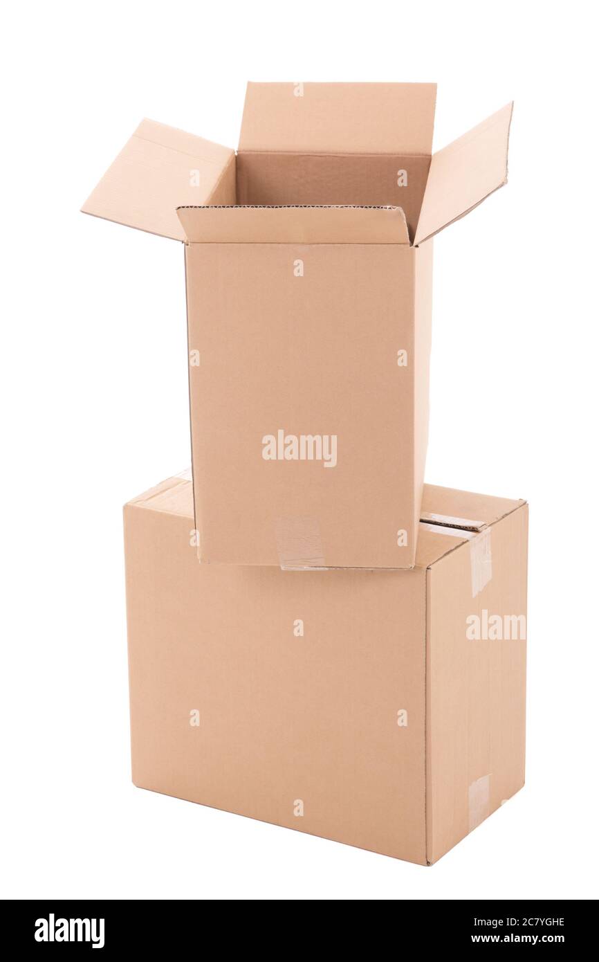 open brown corrugated cardboard boxes isolated on white background ...
