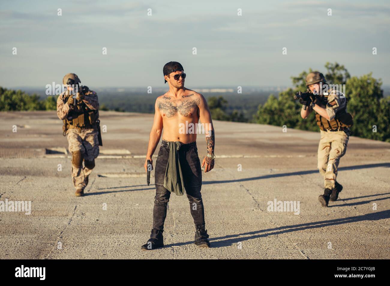 american soldiers squad with weapon captured hostage Stock Photo - Alamy