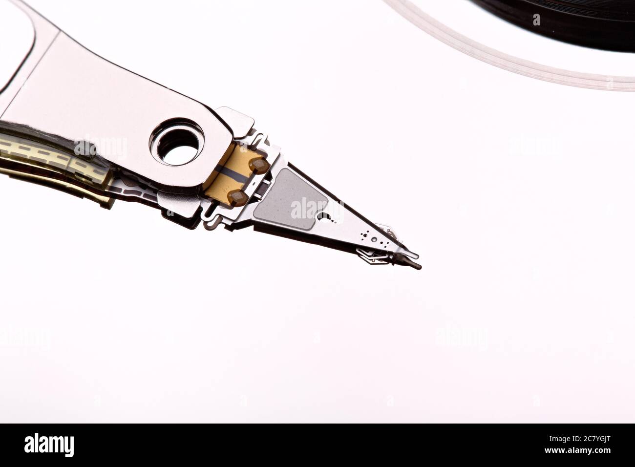 Hard drive mirror surface and reading writing head. Stacked photo Stock ...