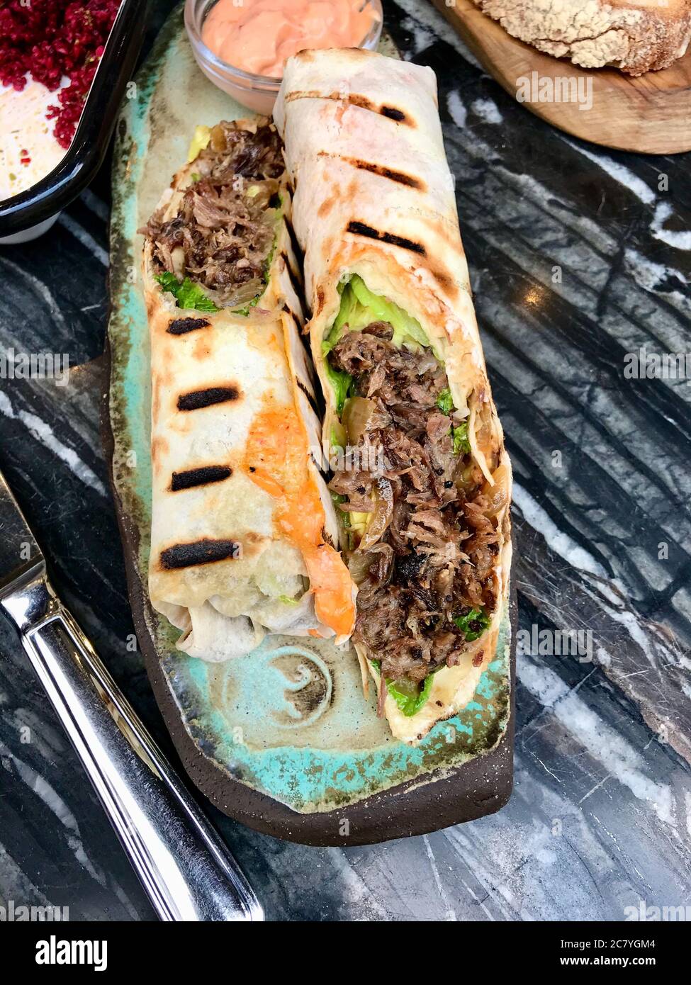 Tortilla Wrap with Veal Ribs and Hot Mayonnaise / Shawarma. Traditional ...