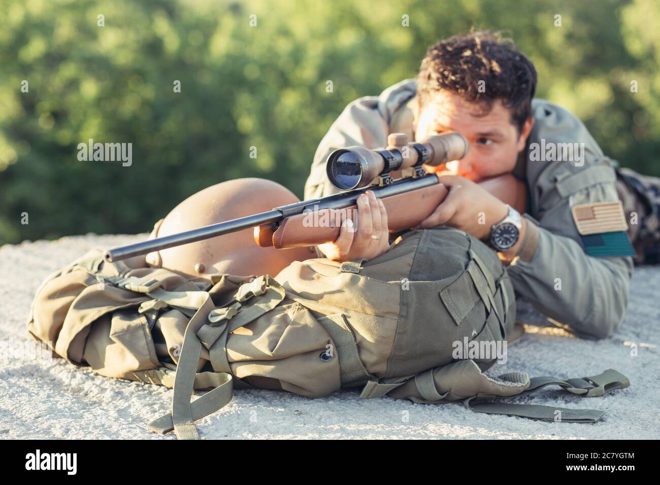 British Army sniper during the military operation in the mountain. war ...