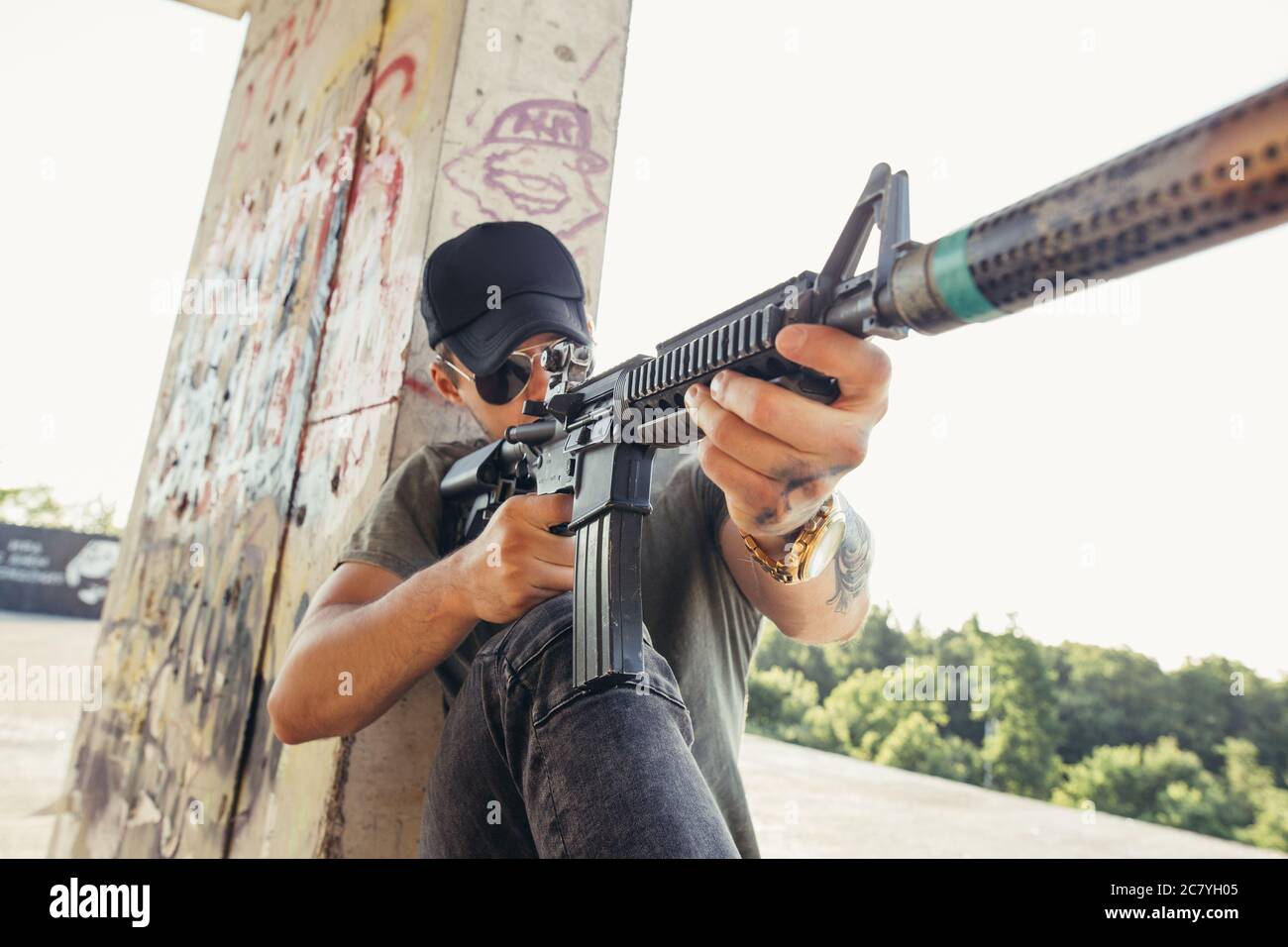 Portrait of Pensive American Soldier Resting from Military Operation ...