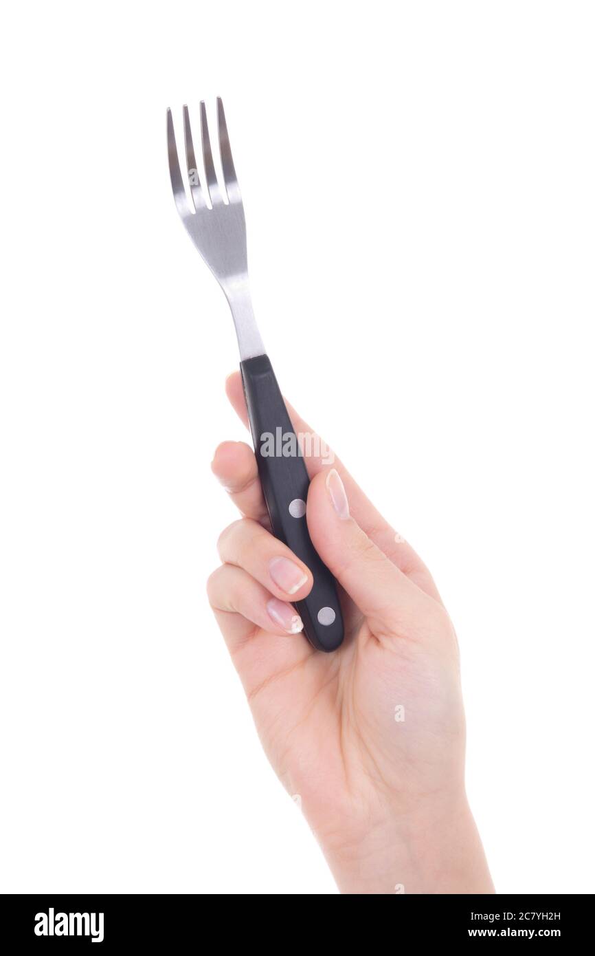 female hand with fork isolated on white background Stock Photo - Alamy