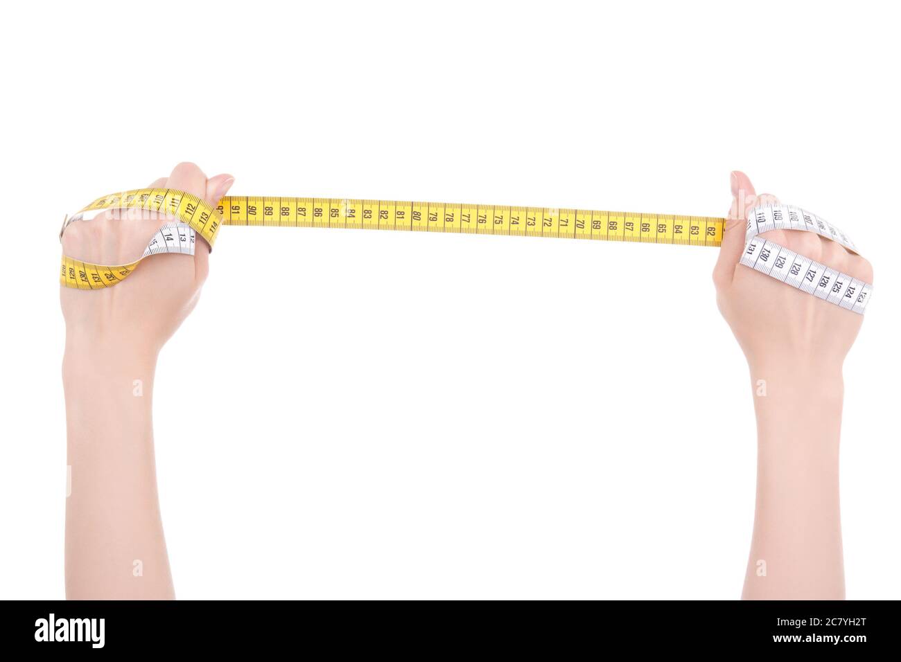 Woman hands with tape measure Cut Out Stock Images & Pictures - Alamy