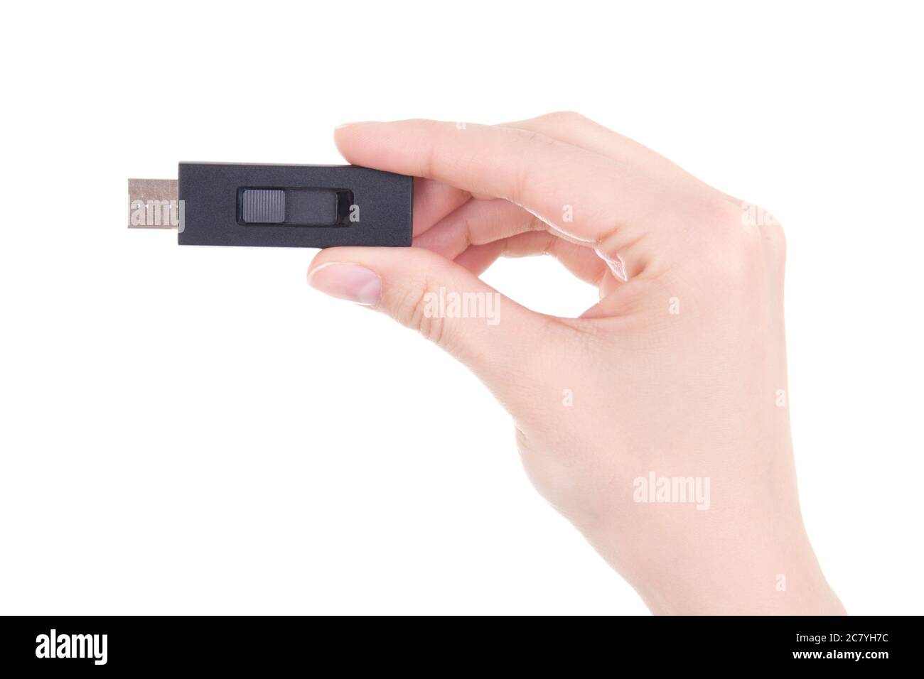 Flash drive in woman hand isolated on white background Stock Photo - Alamy