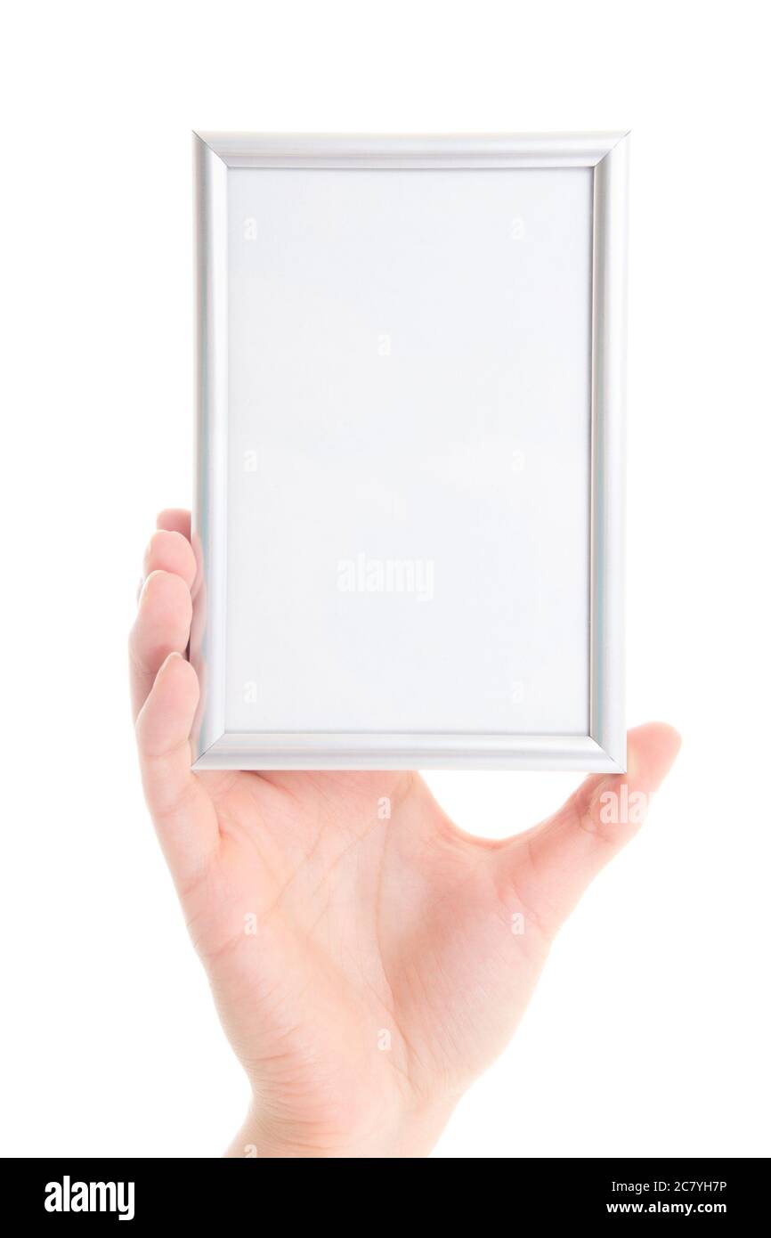 woman hand holding photo frame isolated on white background Stock Photo ...