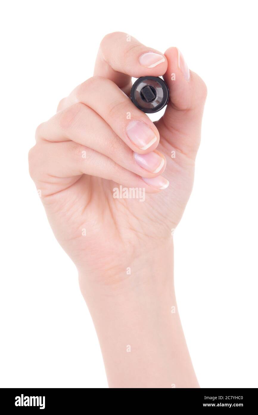 woman hand holding marker isolated on white background Stock Photo - Alamy