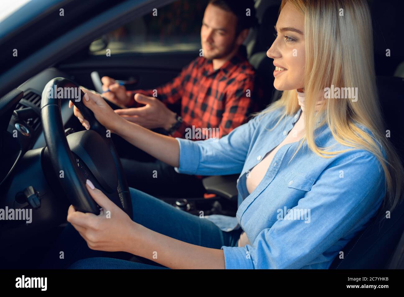 Student and male instructor in car, driving school Stock Photo - Alamy
