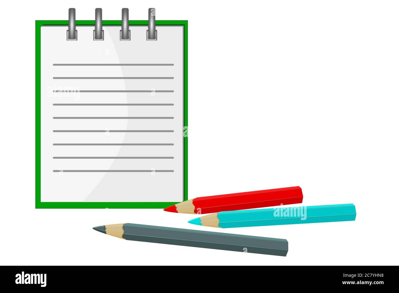 Notebook with pencil isolated on white background. Notepad with metal ...