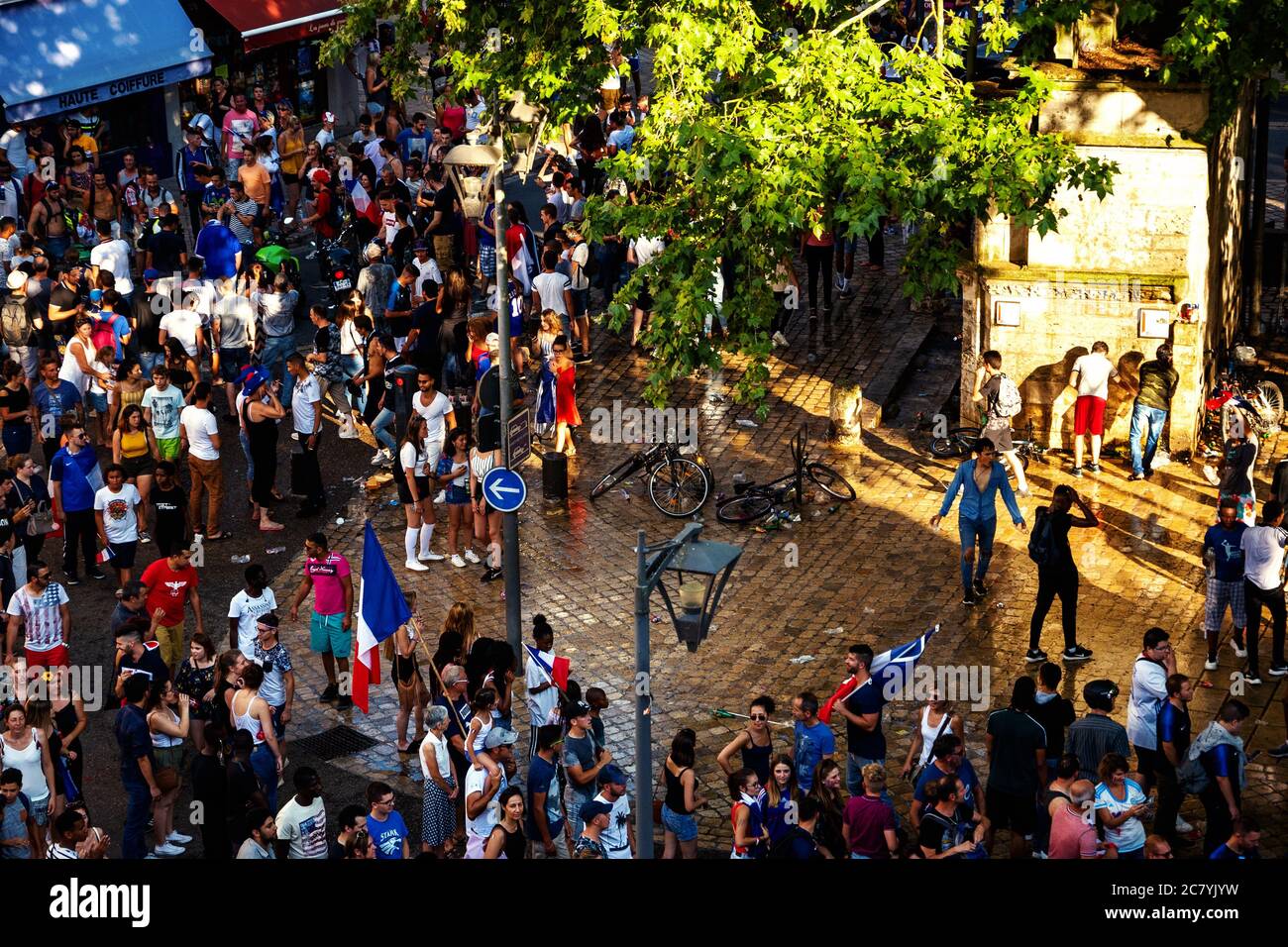 BLOIS, FRANCE - JULY 15, 2018: Happy fans celebrating at streets after ...