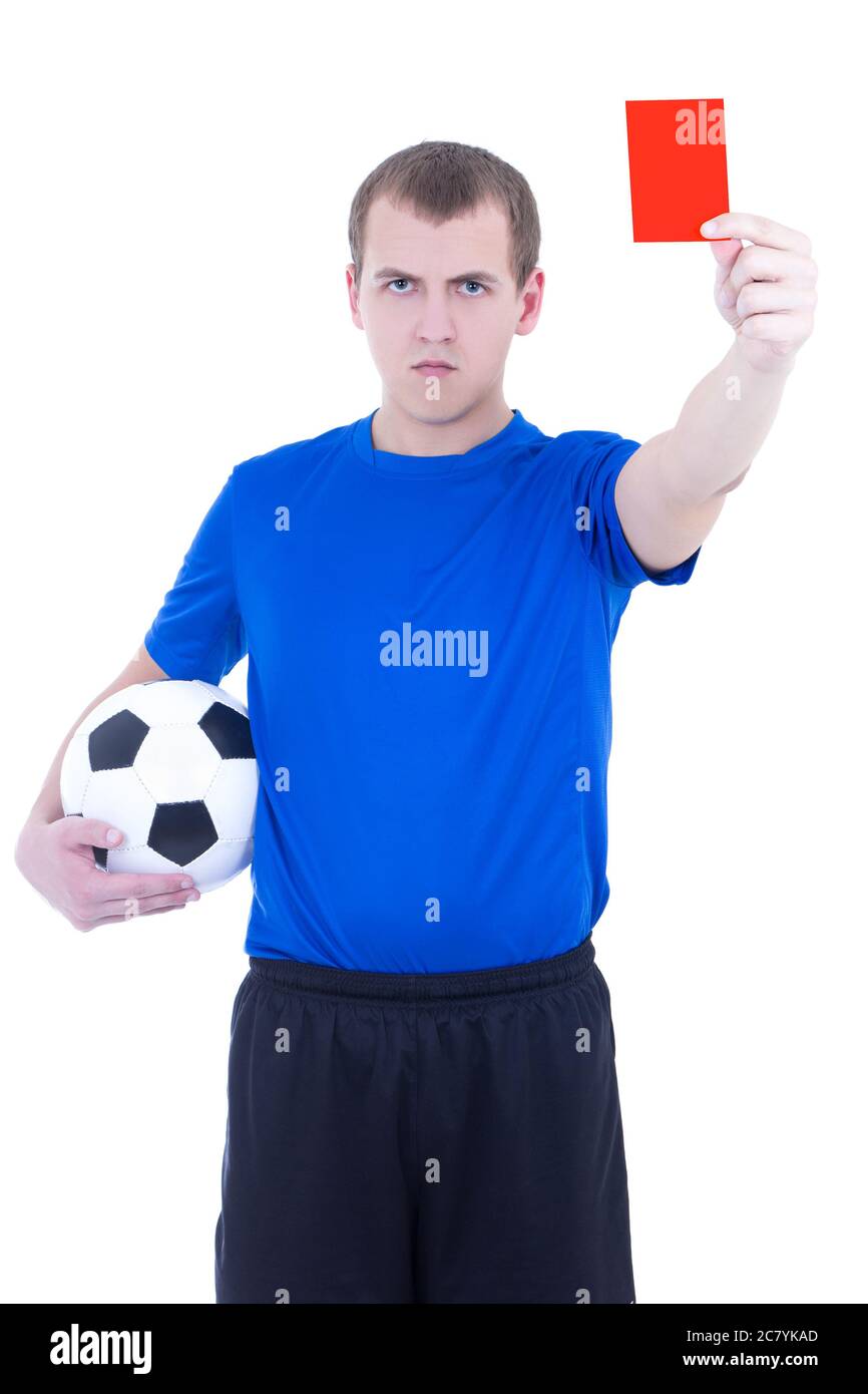 football referee showing penalty card isolated on white background ...