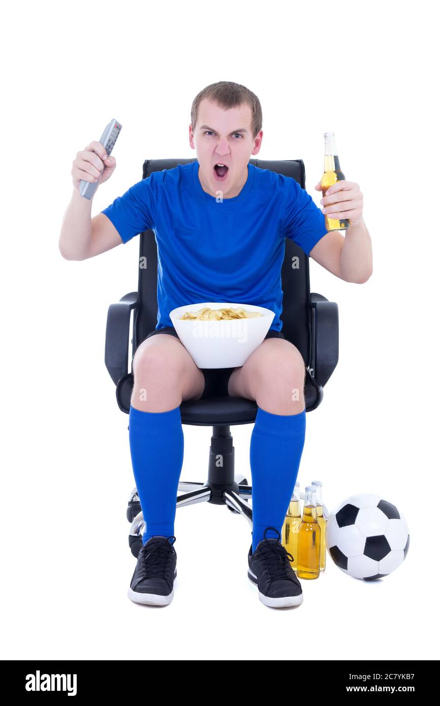man in uniform watching football game and celebrating goal isolated on ...