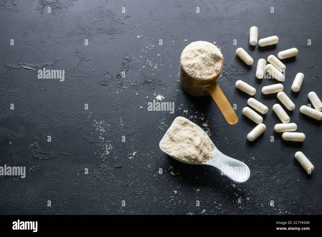 sports supplements on a black background with space for text Stock ...