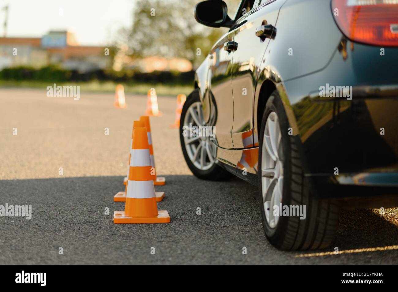 Car and traffic cones, driving school concept Stock Photo - Alamy