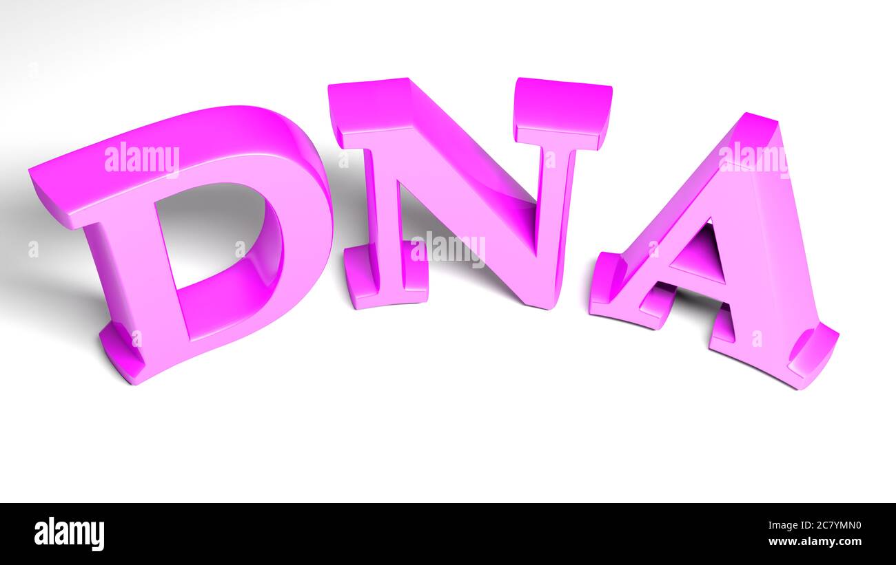 DNA pink purple write on white background - 3D rendering illustration ...