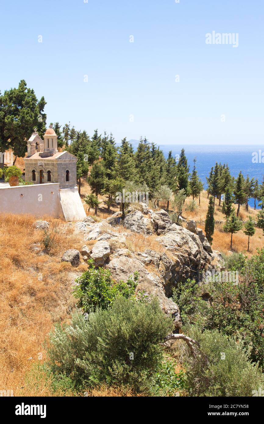 little church with beautiful sea view on Crete island in Greece Stock ...