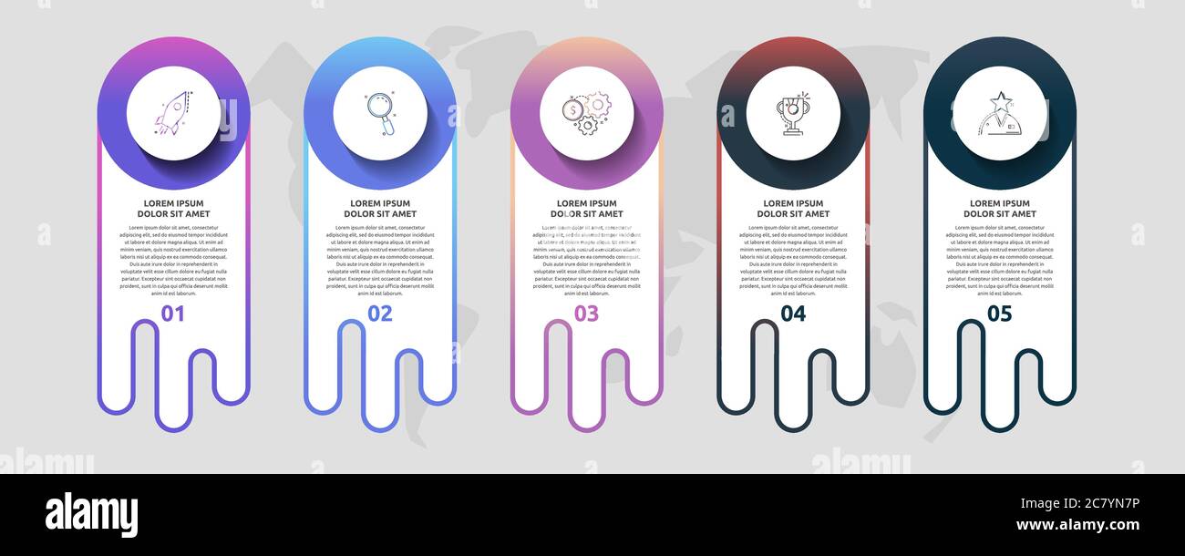 Infographics with 5 circles and labels. Abstract vector template. Can ...
