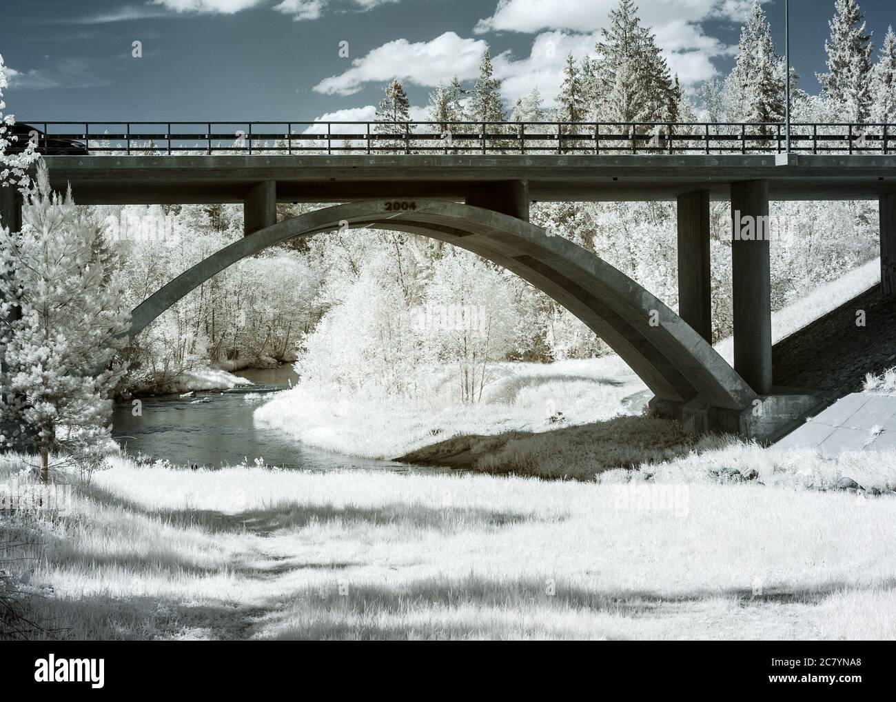 mystical summer landscape with a bridge, infrared photography. our ...
