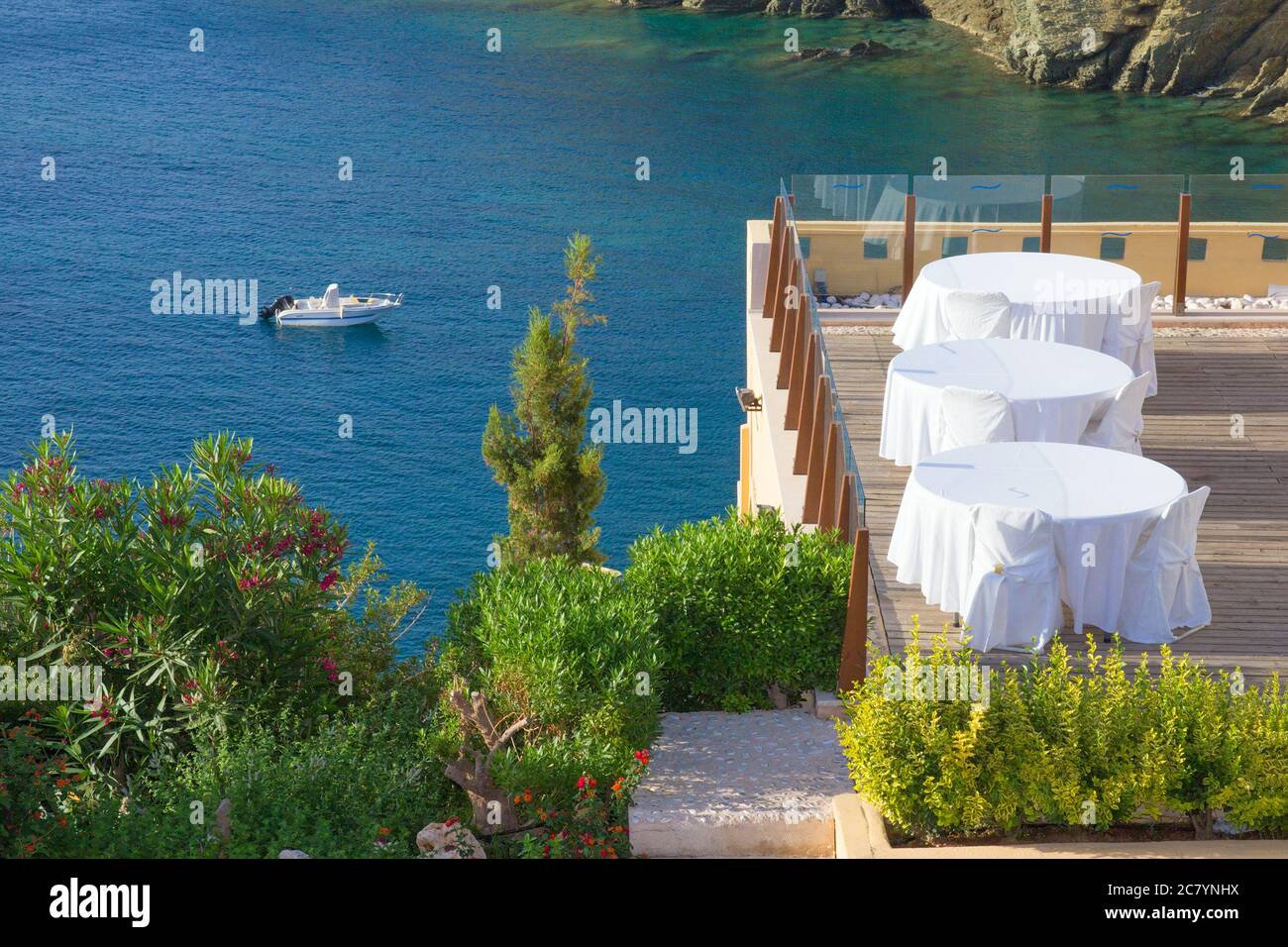 summer outdoor restaurant terrace with beautiful sea view Stock Photo ...