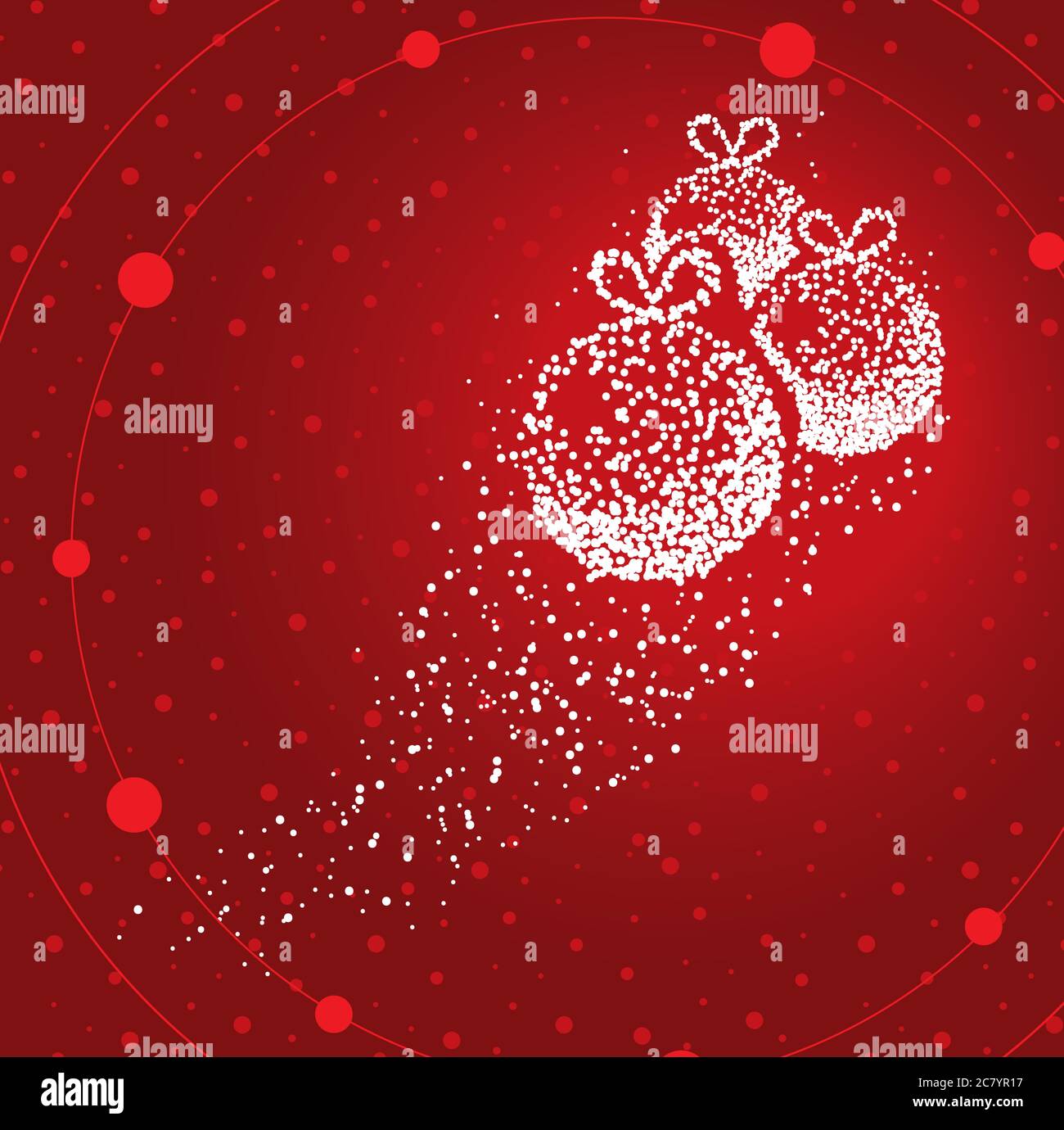 Three Christmas balls mades with a plot of points that fly to draw the ...