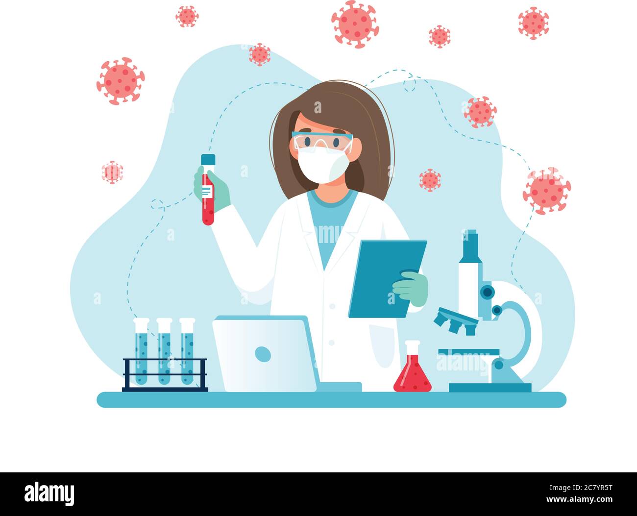 Vaccine research, female scientist conducting experiments in lab ...