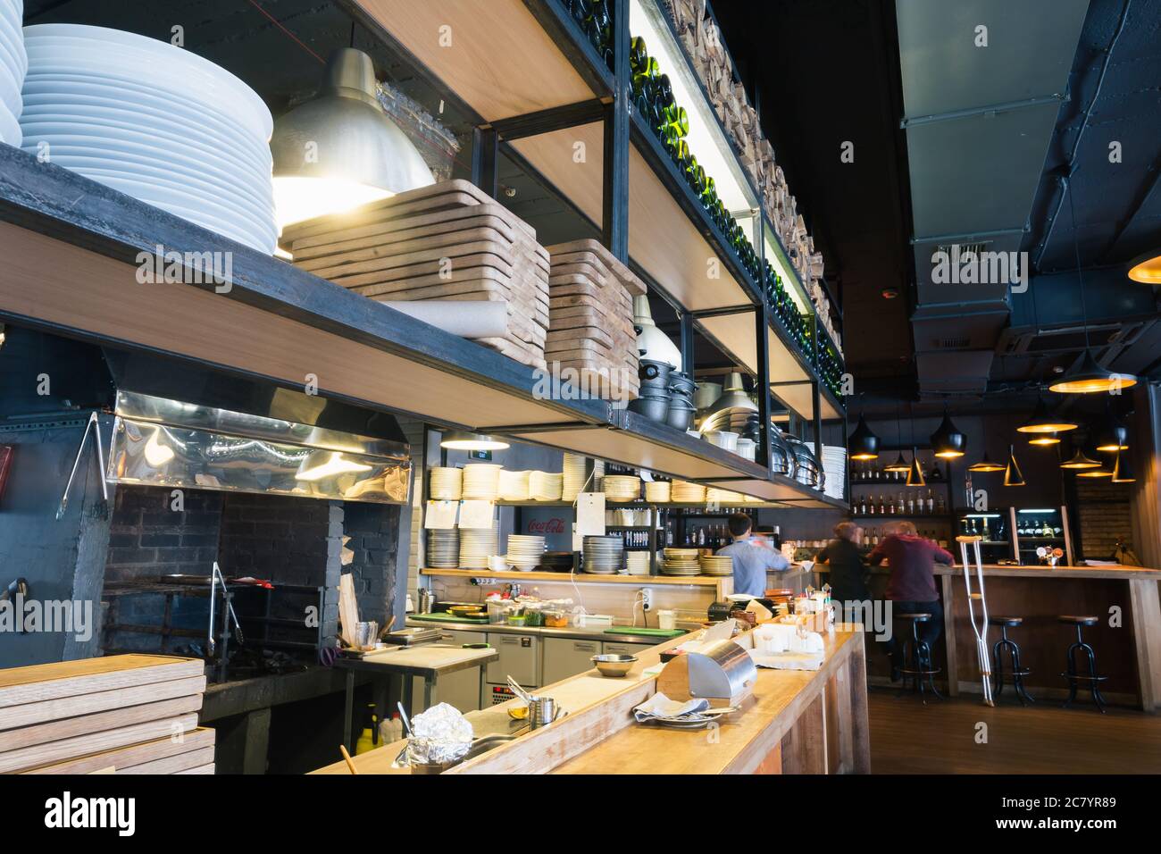 Variety of utensils on counter in commercial kitchen Stock Photo - Alamy
