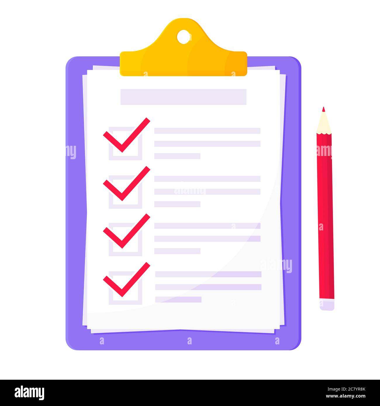 Clipboard with complete checklist flat style design icon sign vector ...
