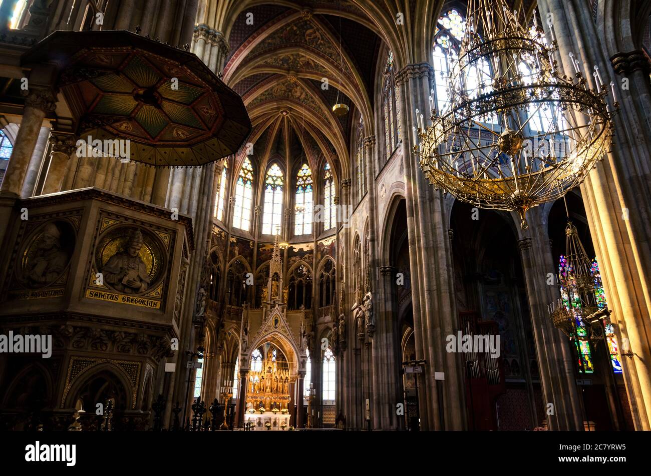 Interior of the famous neo gothic Votivkirche (Votive Church) in Vienna ...