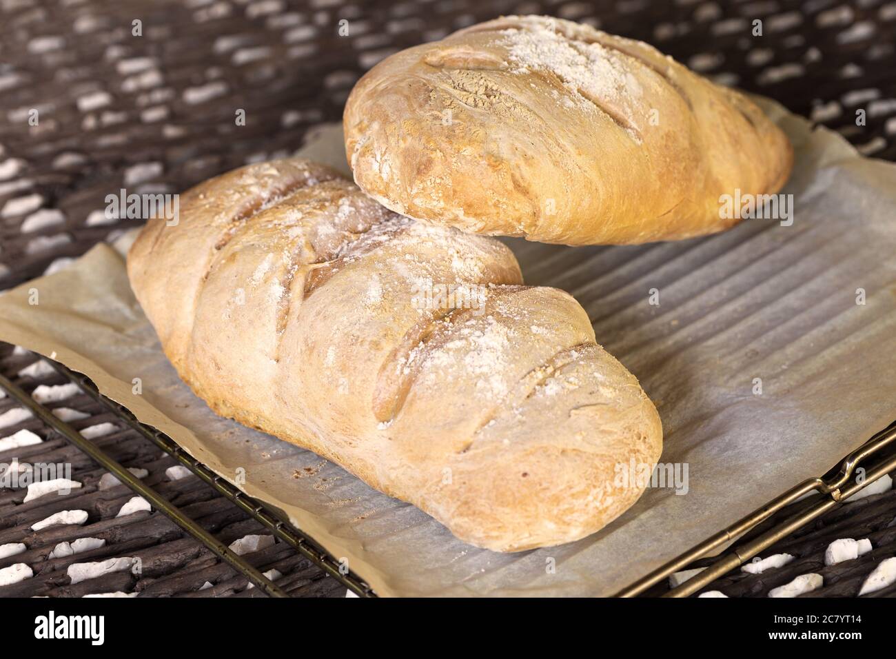 Homemade bread on rustic wooden background. Rustic bakery Stock Photo ...