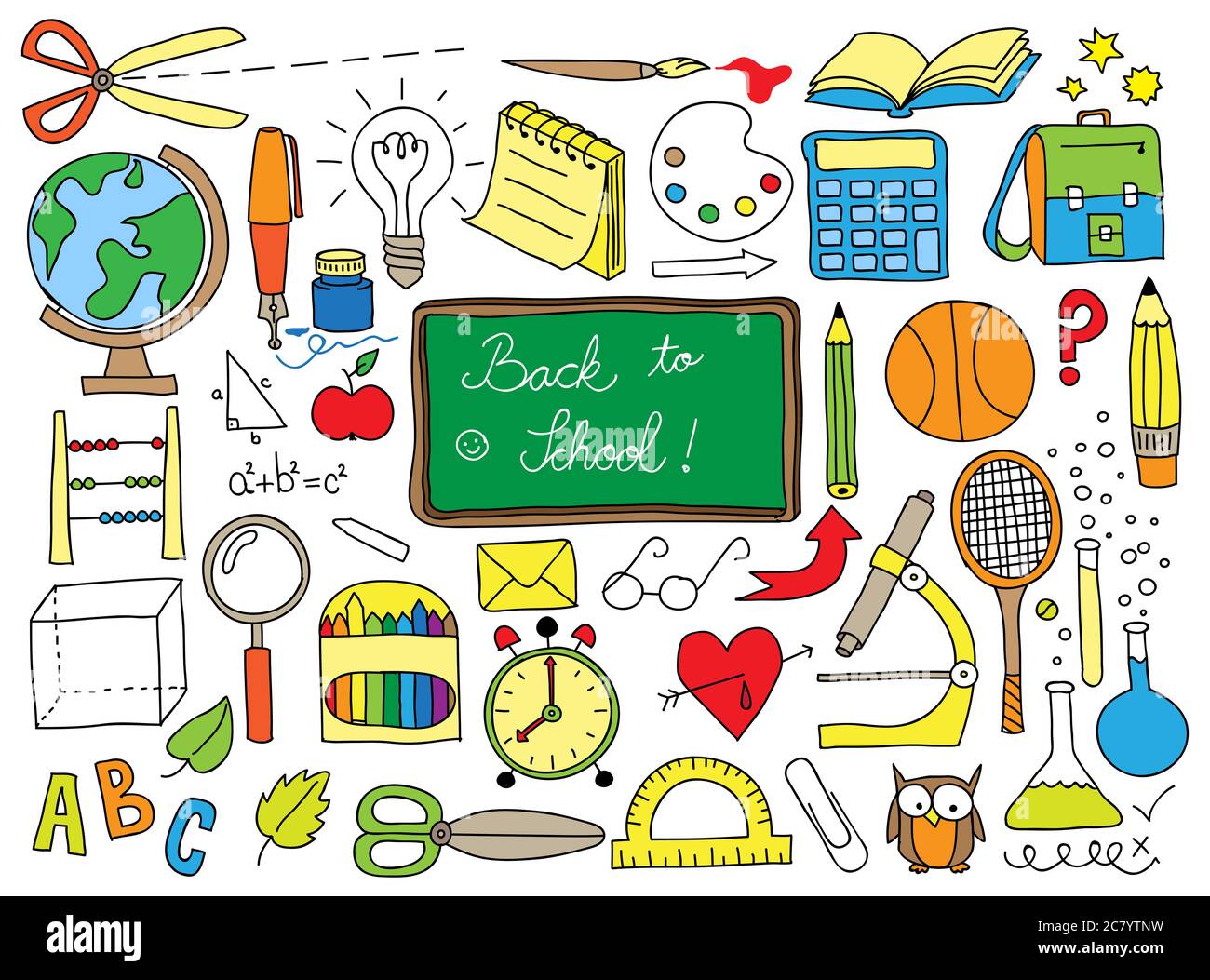 Back to school doodle set Stock Photo - Alamy