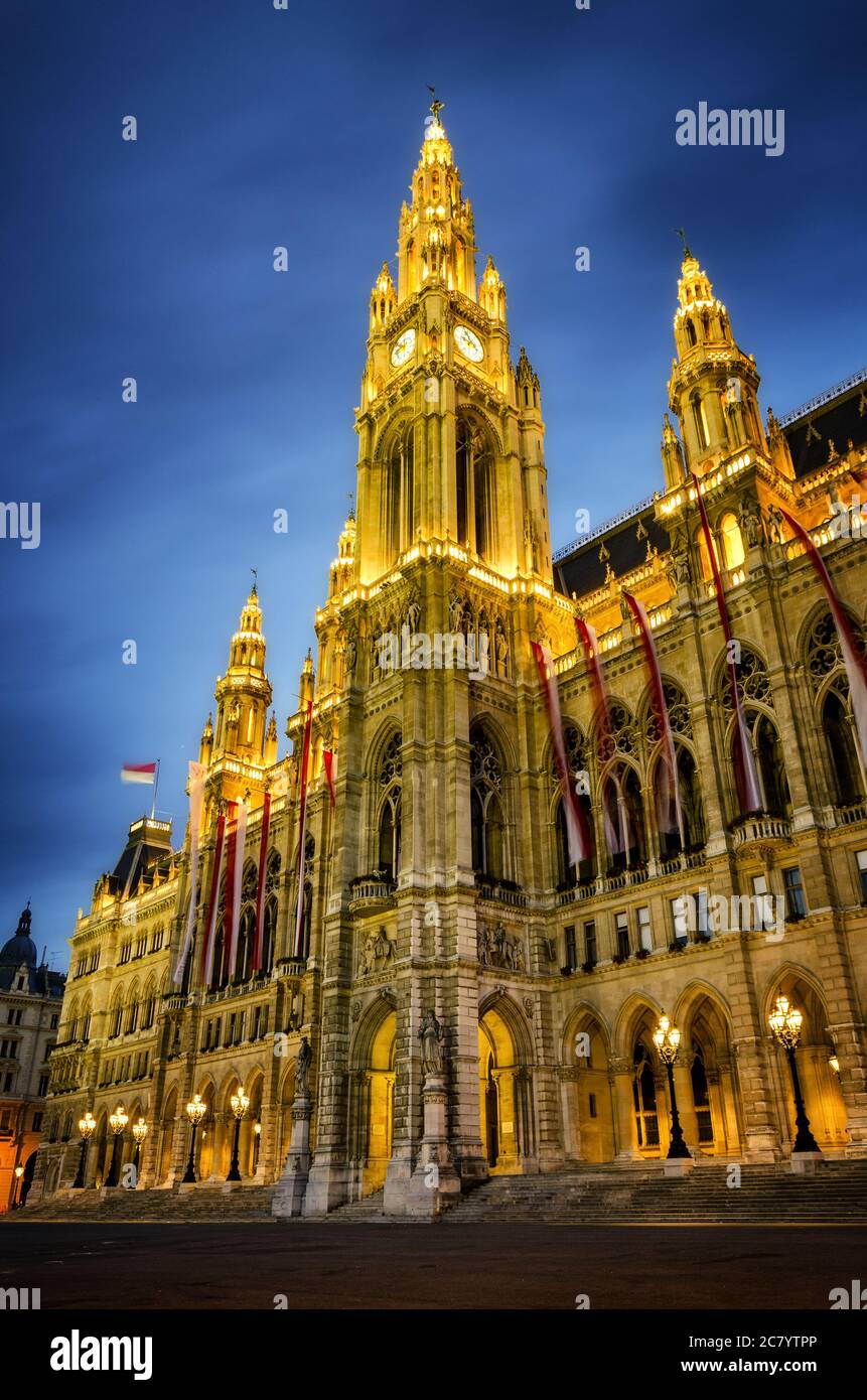 The Wiener Rathaus (Vienna City Hall, Austria) at night Stock Photo - Alamy