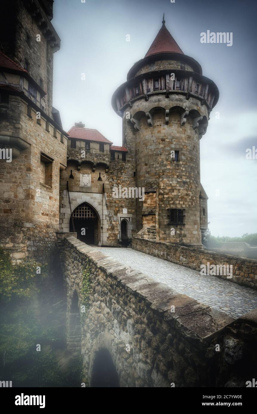 Burg Kreuzenstein Castle in Leobendorf, near Vienna (Austria) with mist ...
