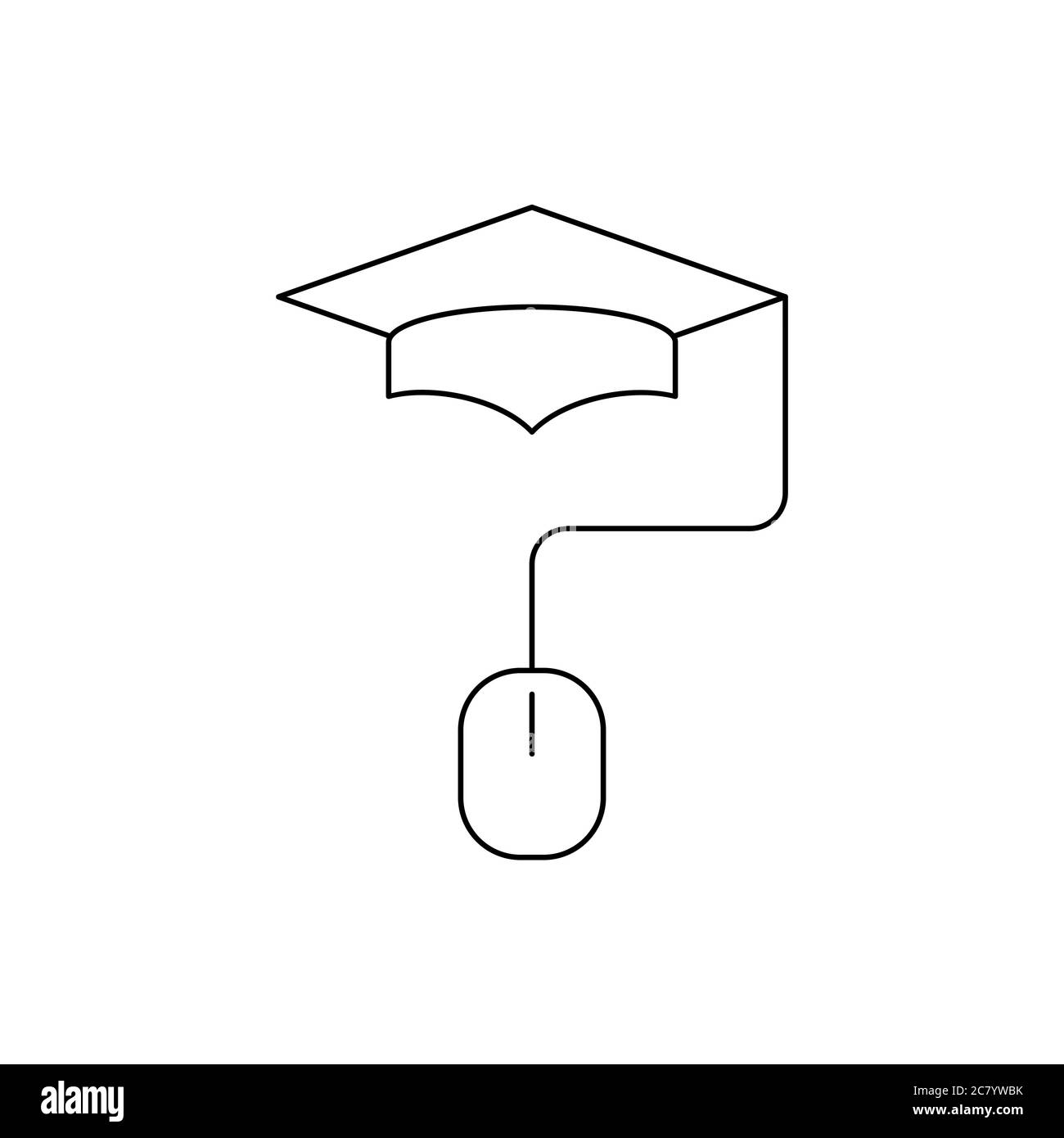 Graduation cap and a computer mouse line icon. E-learning, online ...