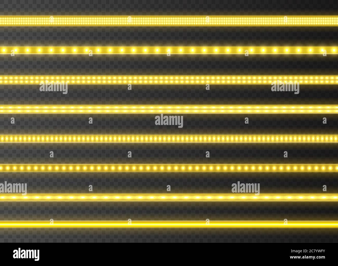 Yellow LED strips collection, bright luminous ribbons isolated on a ...