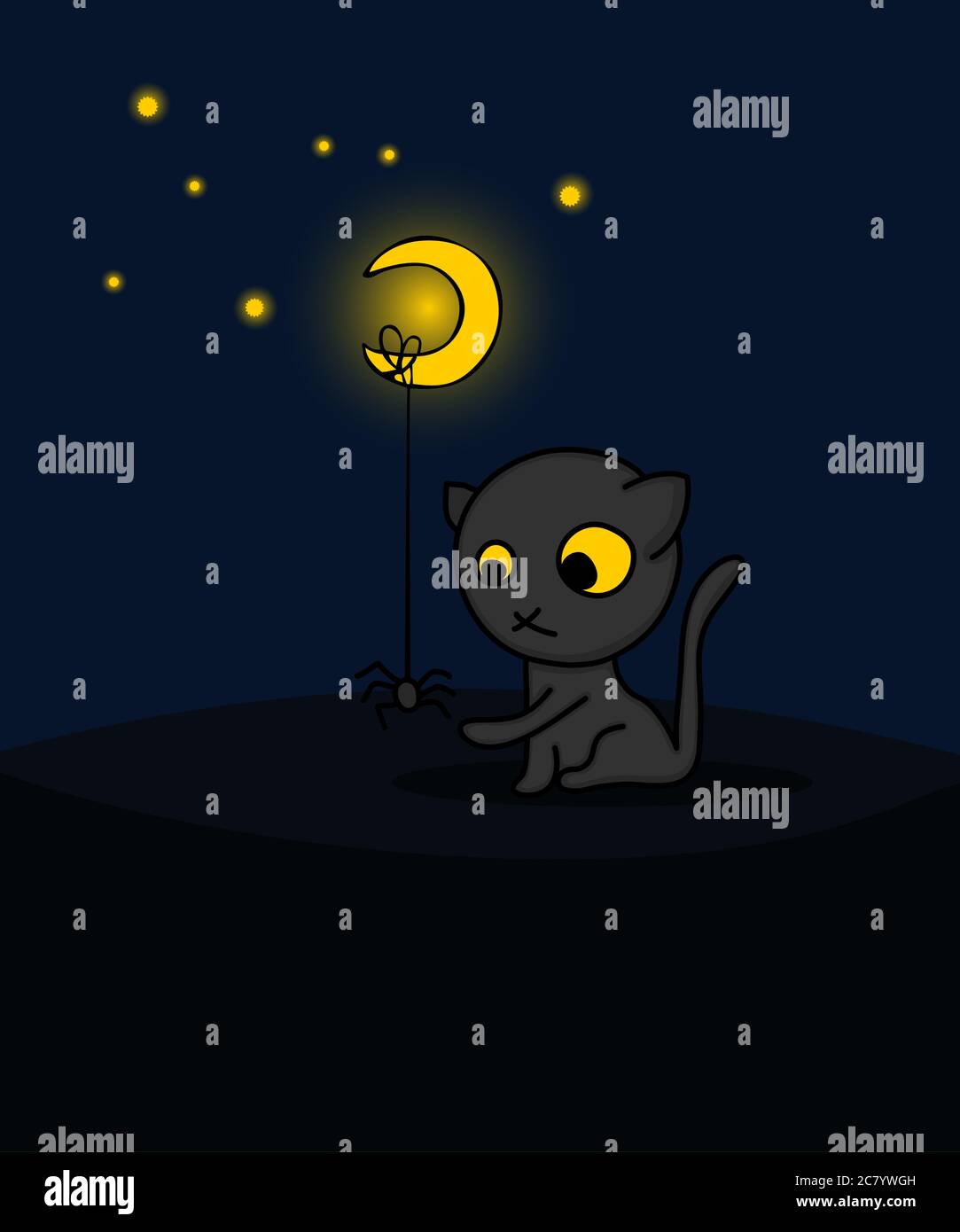 Cute cartoon with cat and spider for Halloween Stock Photo - Alamy