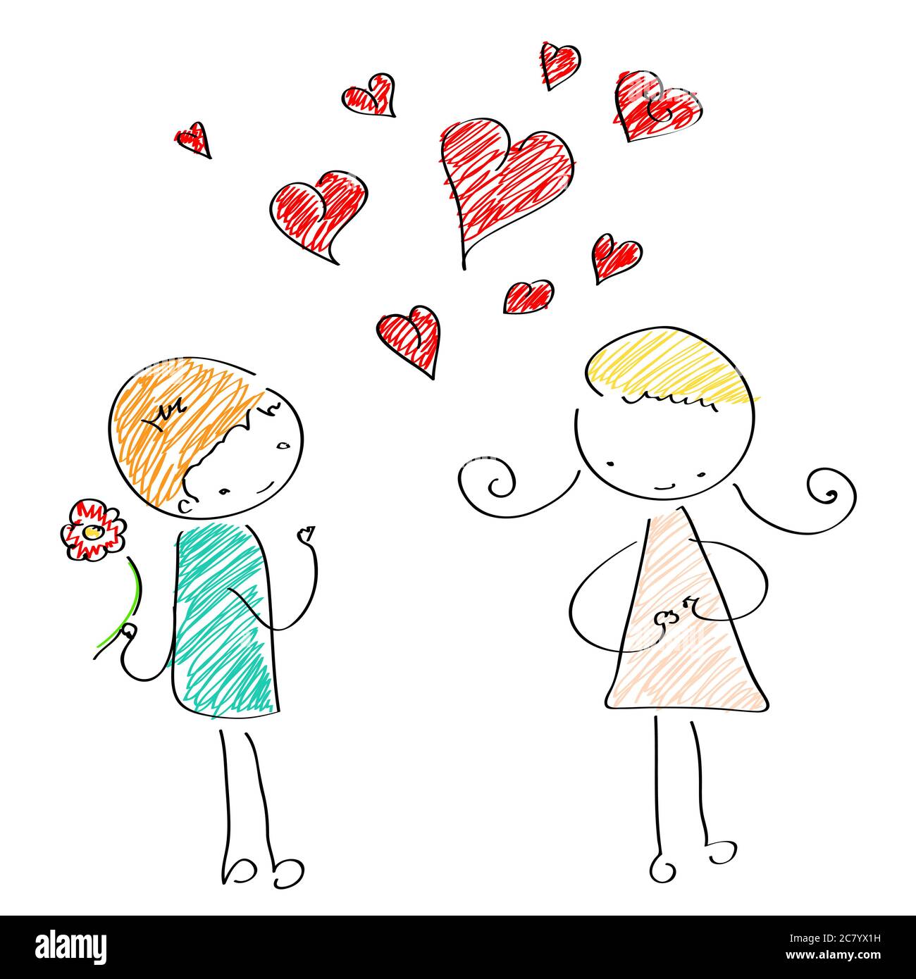 Cute doodle of a couple in love Stock Photo - Alamy