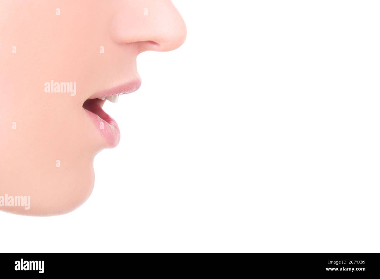 close up of female mouth isolated on white background Stock Photo - Alamy