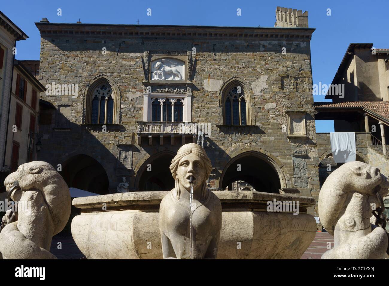 Bergamo, Lombardy, Italy: historic buildings in the main square of the ...
