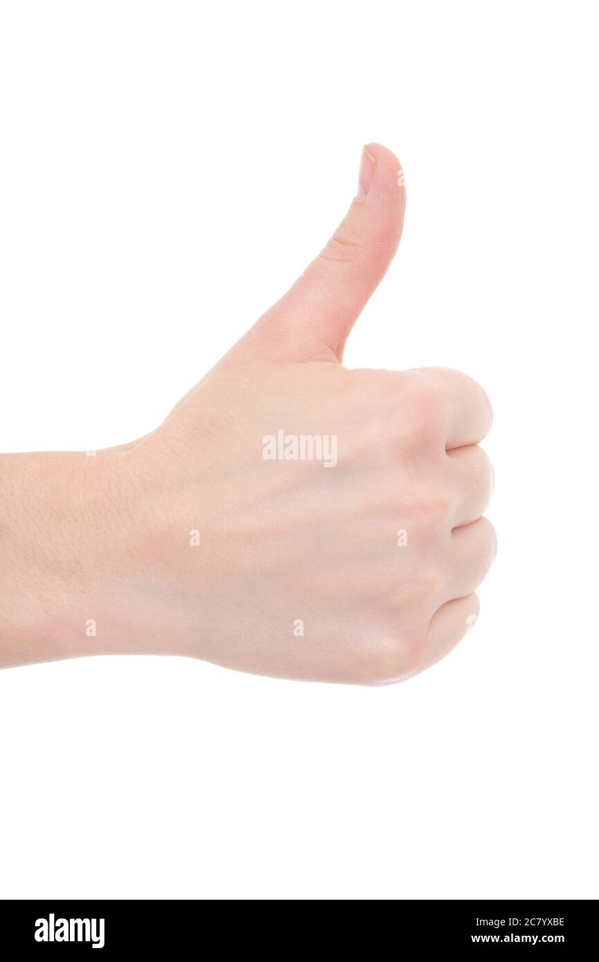 female hand thumbs up isolated on white background Stock Photo - Alamy