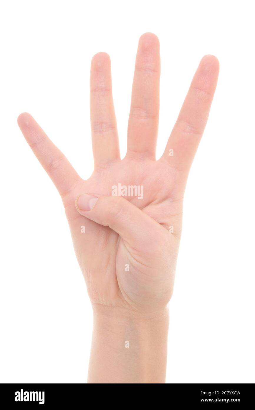 female hand showing the number four isolated on white background Stock ...