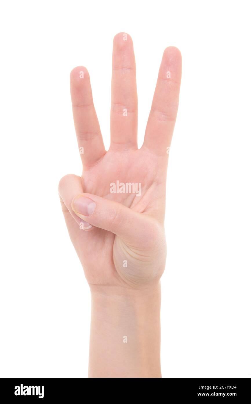 female hand showing the number three isolated on white background Stock ...