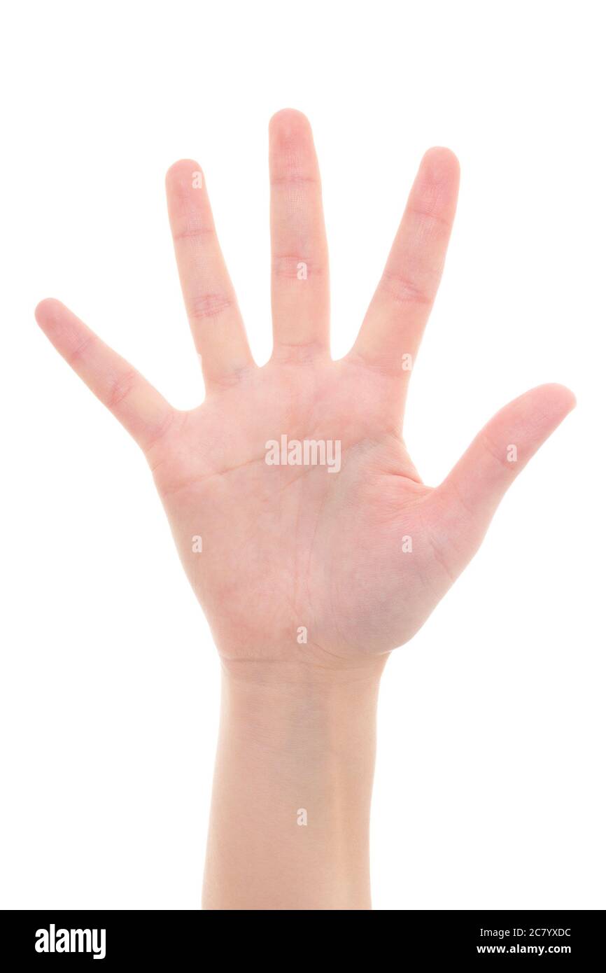 female hand showing the number five isolated on white background Stock ...