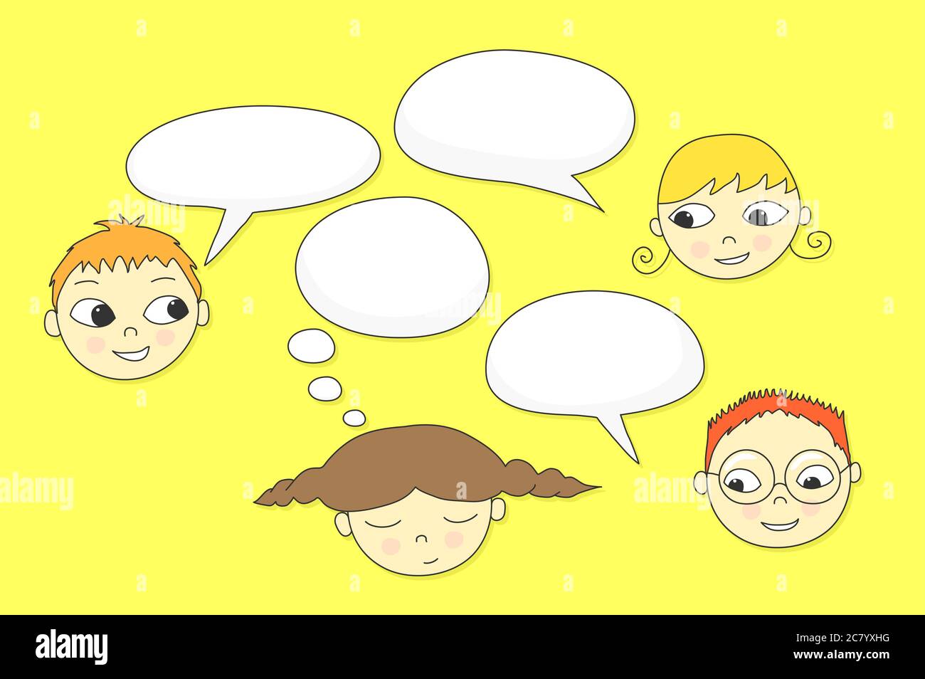 Four kids talking with speech bubbles. You can add you own text Stock ...