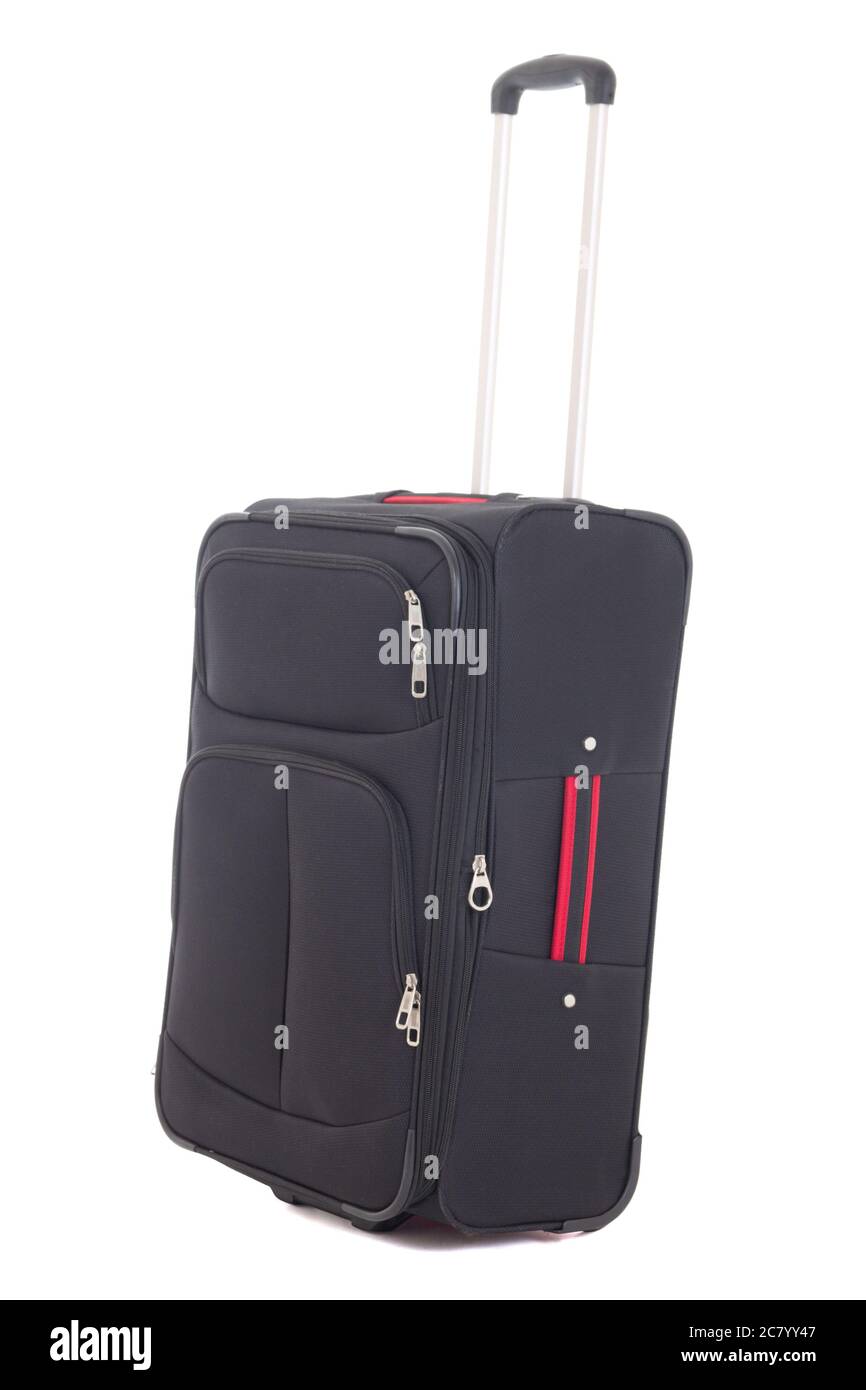big black travel suitcase isolated on white background Stock Photo - Alamy