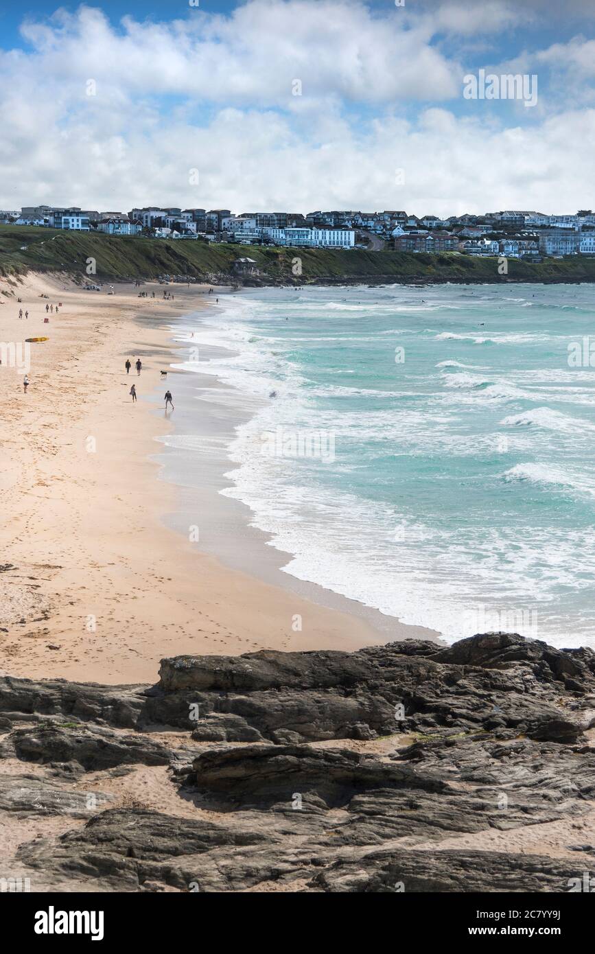 Incoming tide at Fistral Beach in Newquay in Cornwall Stock Photo - Alamy