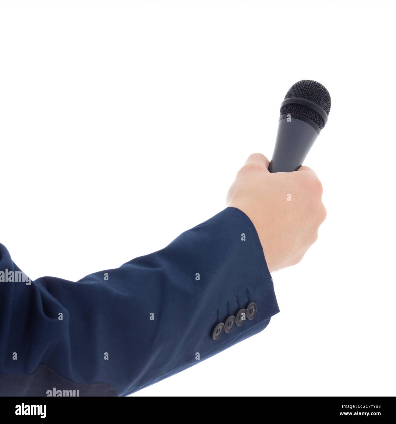 reporter's hand holding a microphone isolated on white background Stock ...