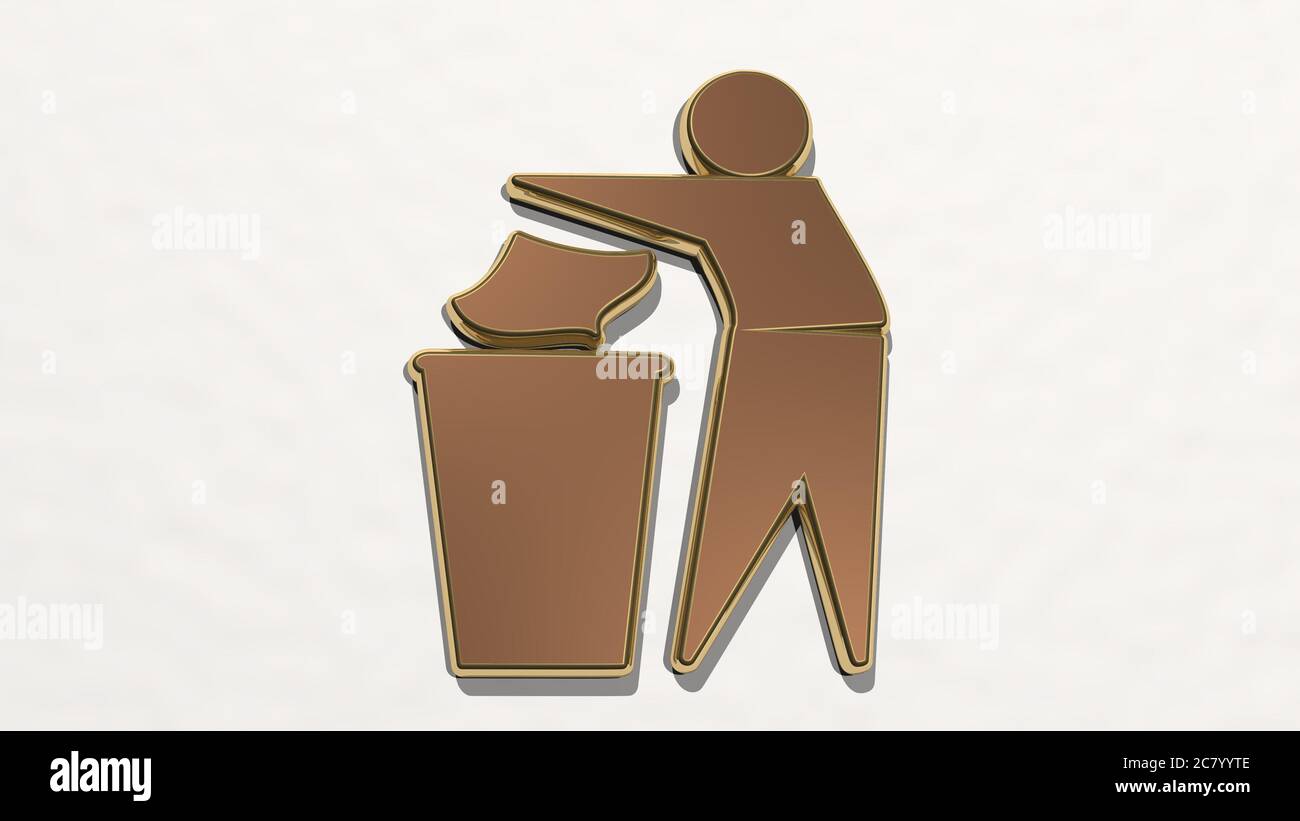 MAN LITTERING IN BIN from a perspective on the wall. A thick sculpture ...
