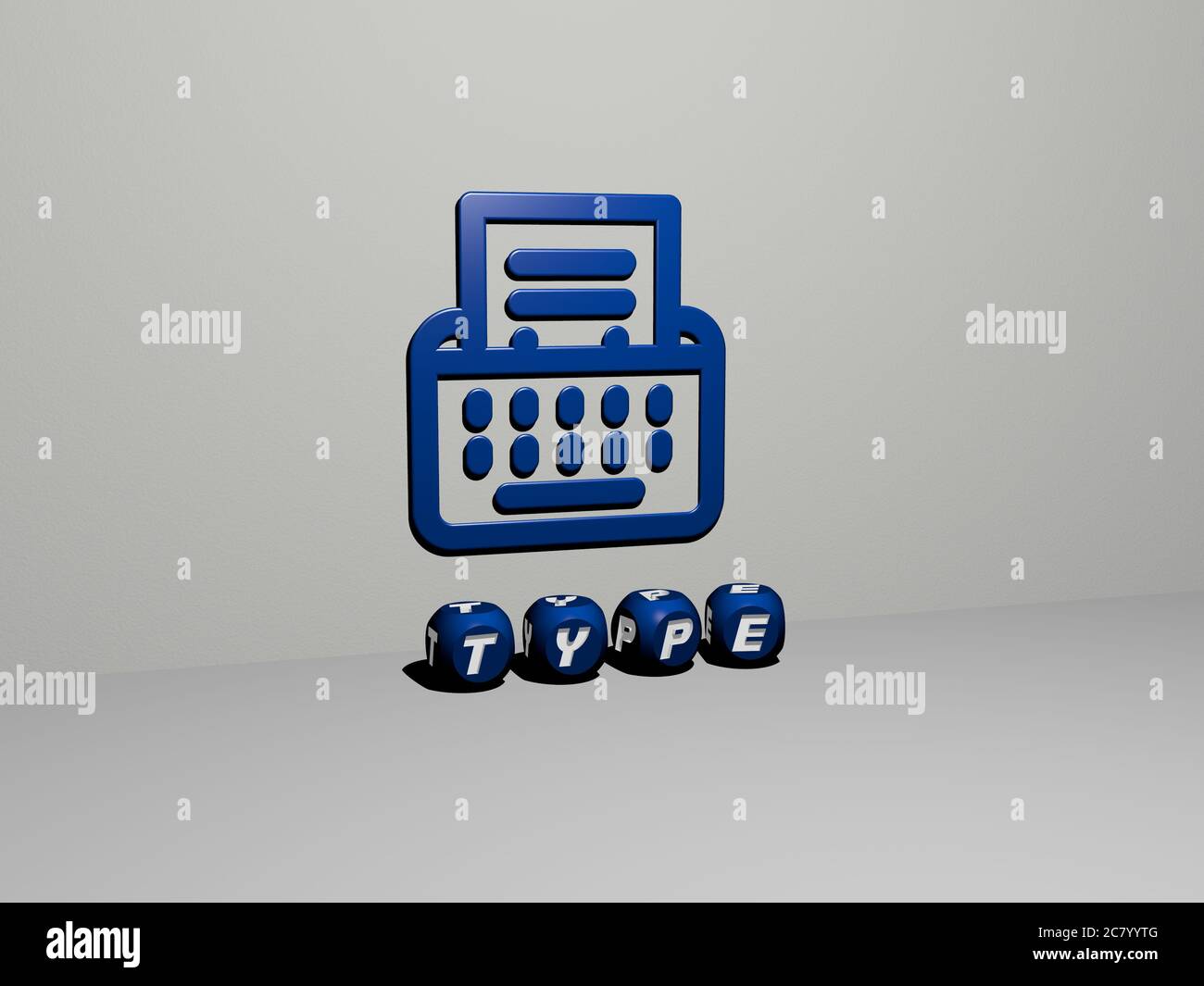 3D illustration of TYPE graphics and text made by metallic dice letters ...